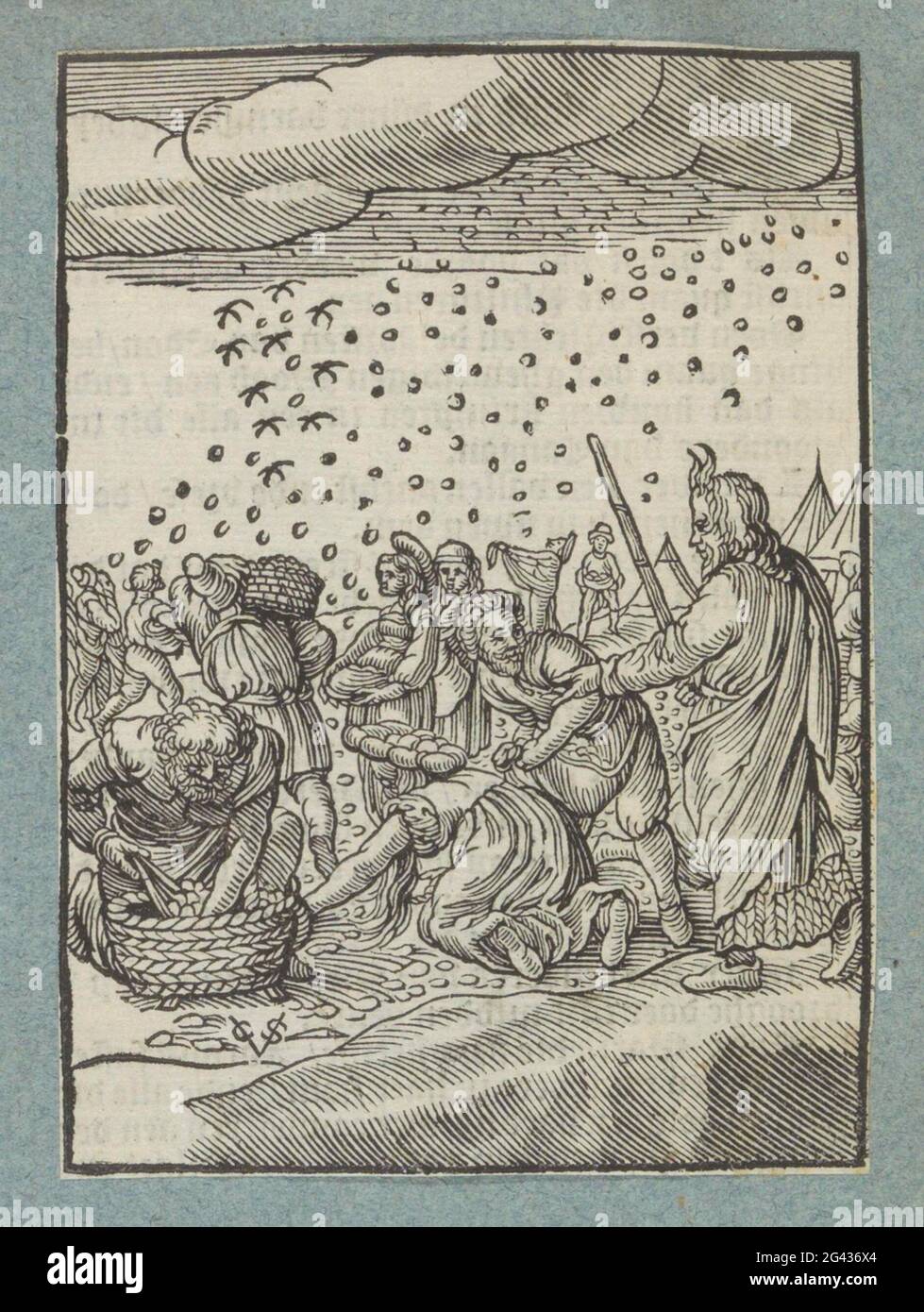Collecting the manna. The Israelites turn the manna from the ground ...