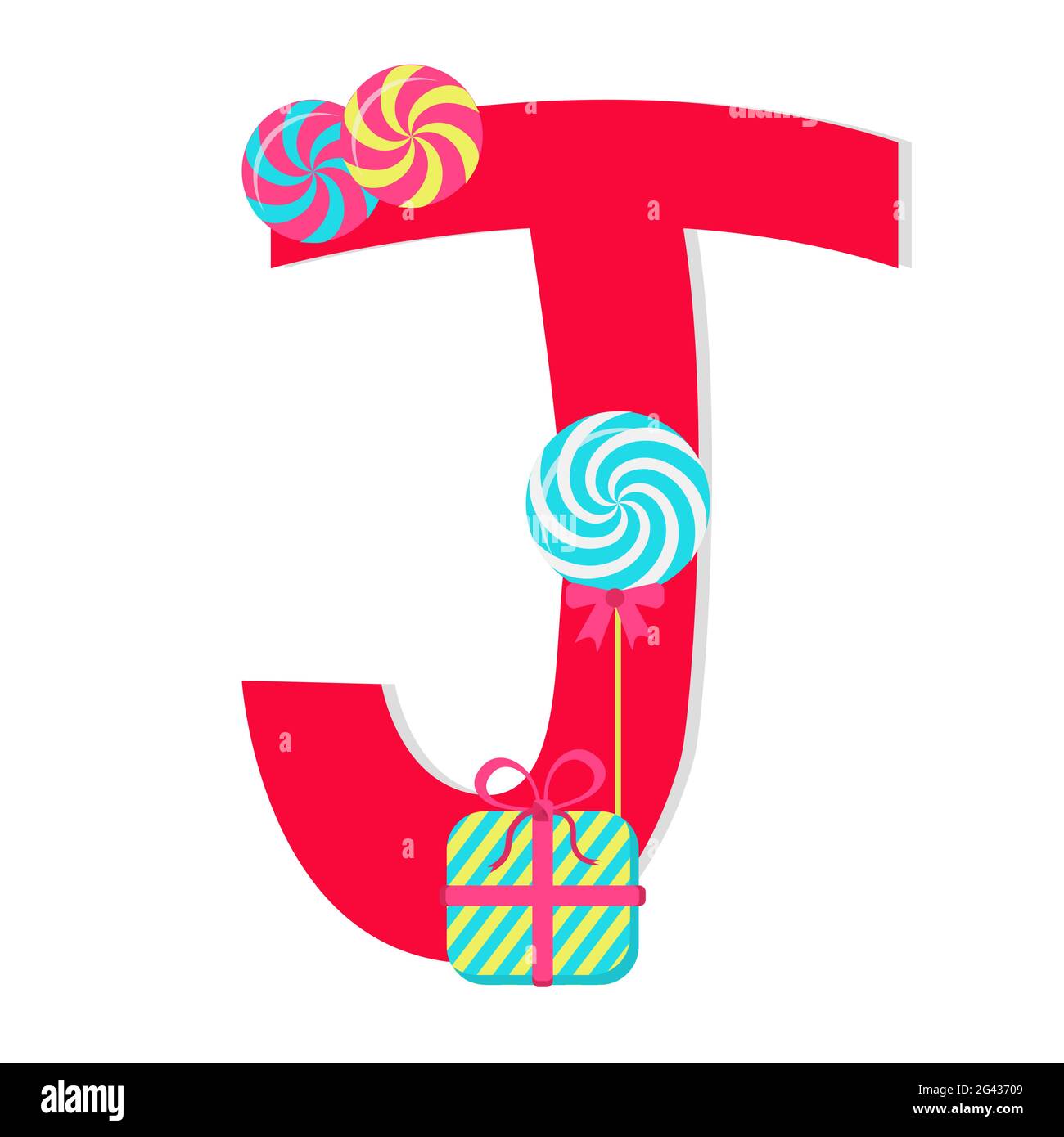 Letter "j" from stylized alphabet with candies: lollipop, Peppermint ...