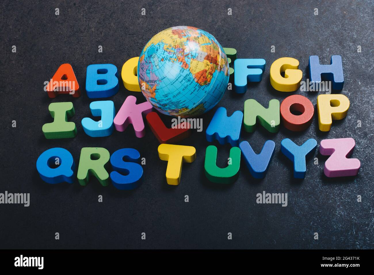 Abc wooden alphabet letters and globe for learning concept Stock Photo ...