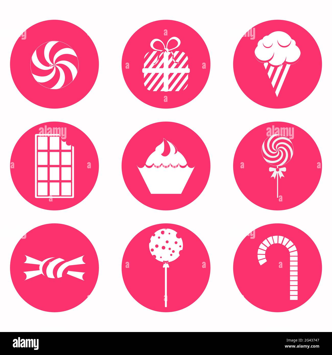 Circular and monochrome candy icons with lollipops, ice cream, bubble ...