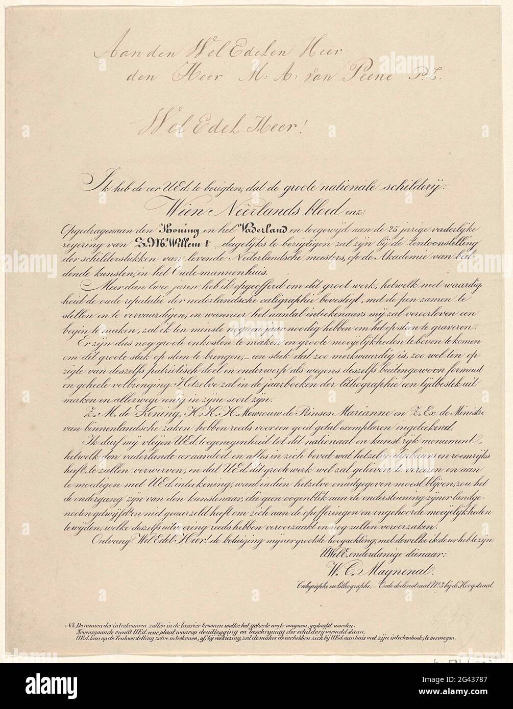 Notice of draft for the calligraphy of the song 'Wien Neêrland's Blood ...