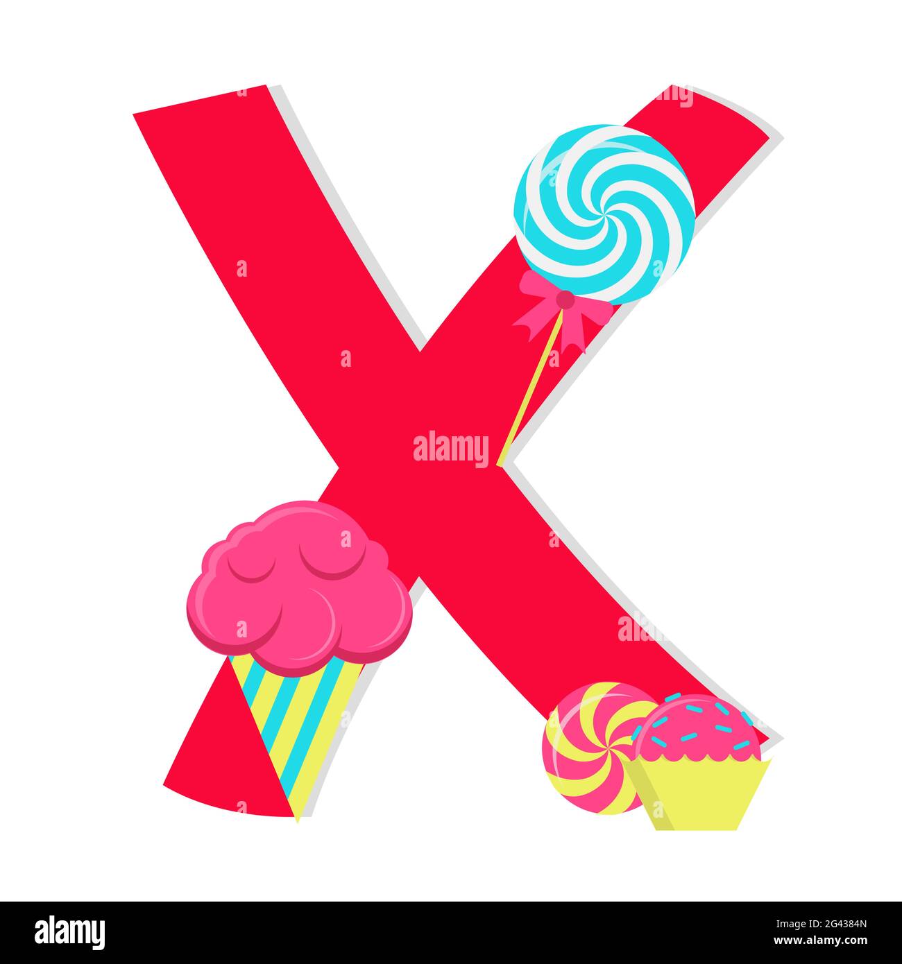 Letter "x" from stylized alphabet with candies: lollipop, ice cream ...