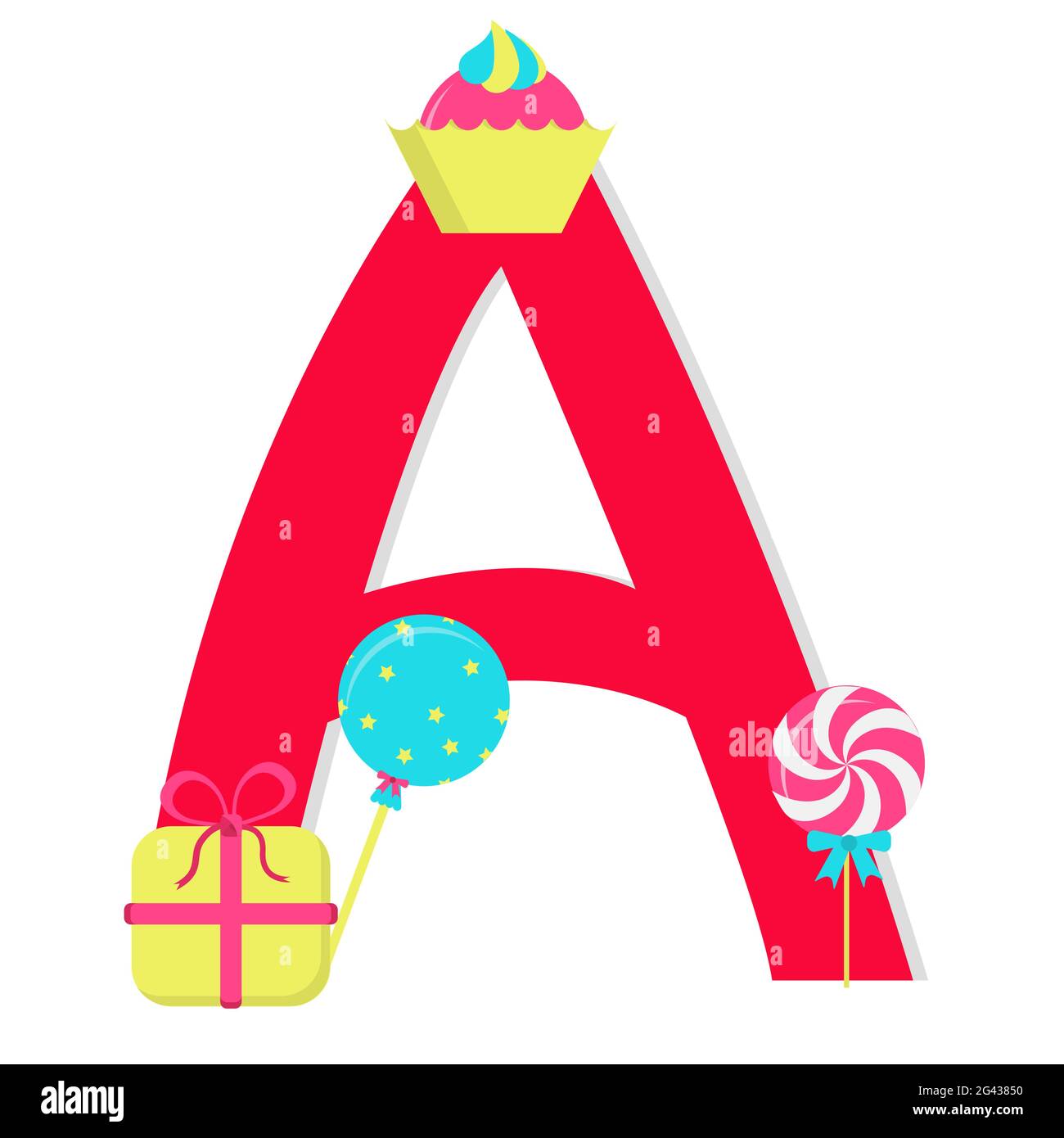 Letter "a" from stylized alphabet with candies: lollipop, cupcake ...
