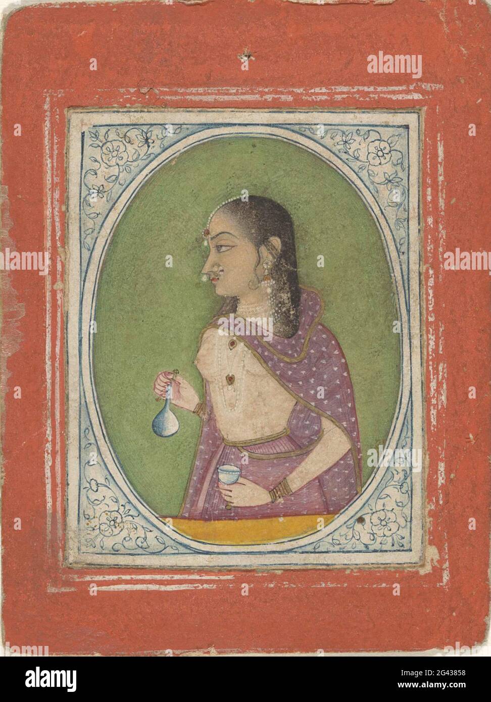 Woman portrait. A half-figure of a woman and profile to the left with a ...