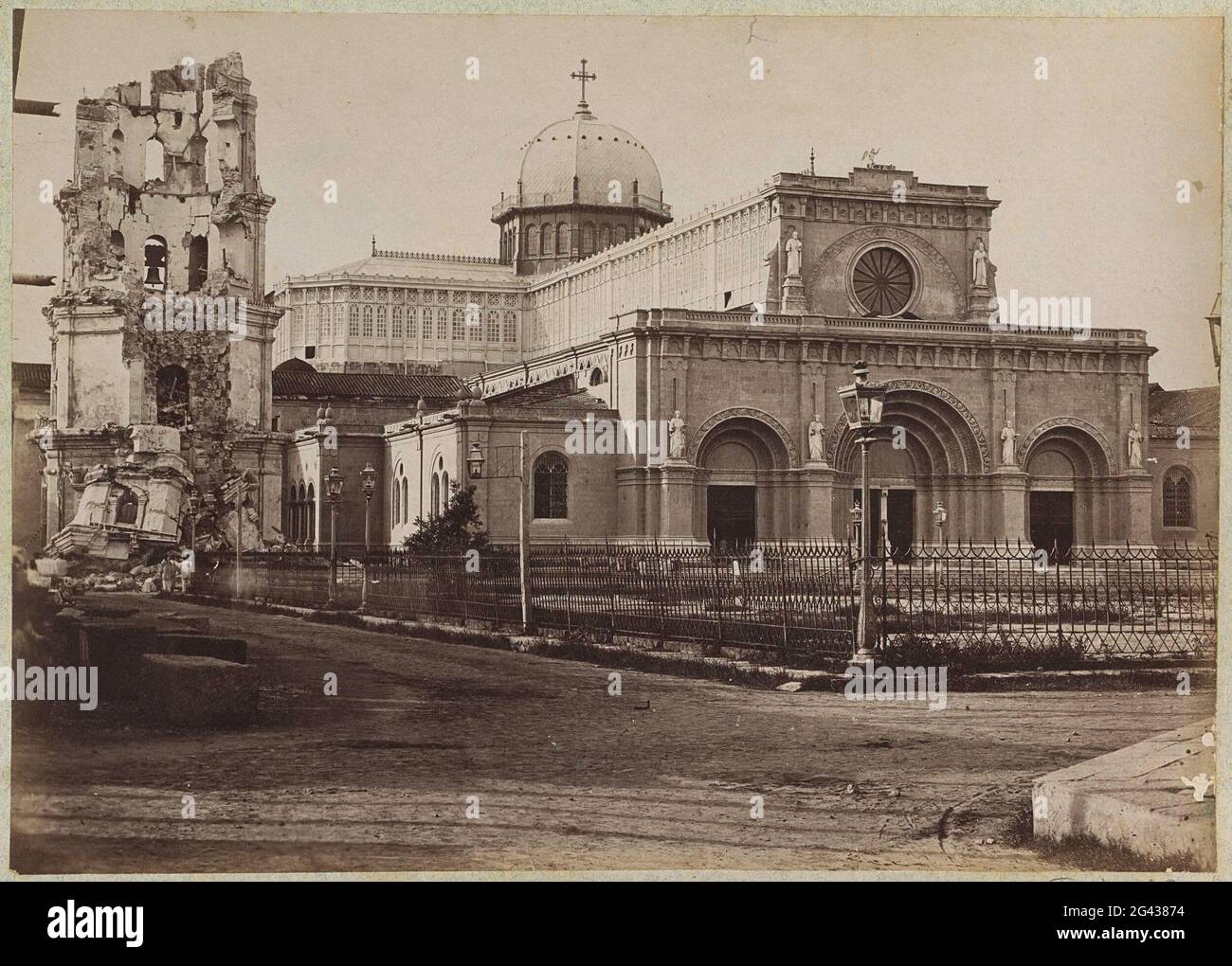 Cathedral of Manila with the earthquake of July 1880 destroyed bell ...