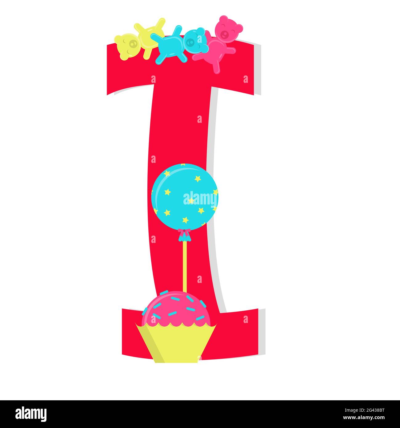 Letter "i" from stylized alphabet with candies: lollipop, brigadeiro ...