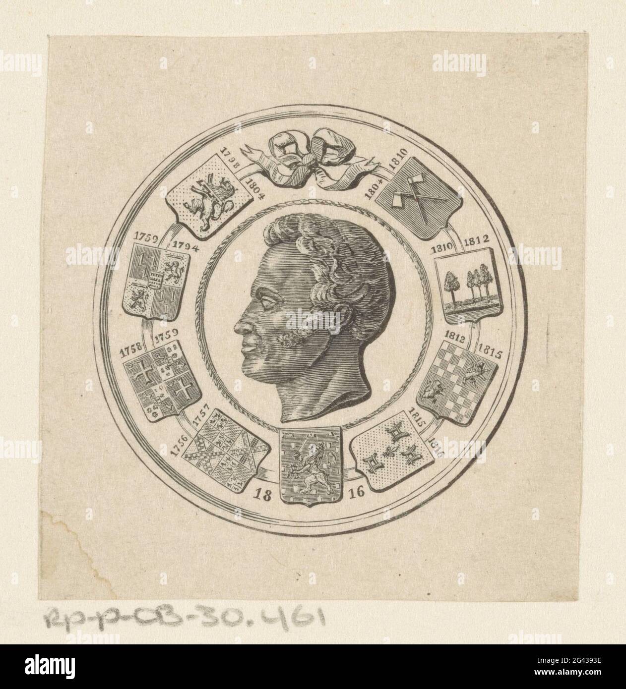 Vignet with a portrait of Willem I Frederik, King of the Netherlands ...