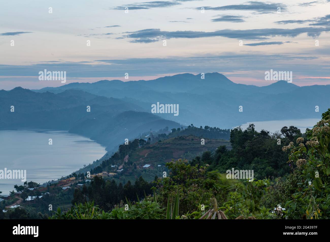 Lake Burero (left), Lake Ruhondo (right) and mountains as seen from ...
