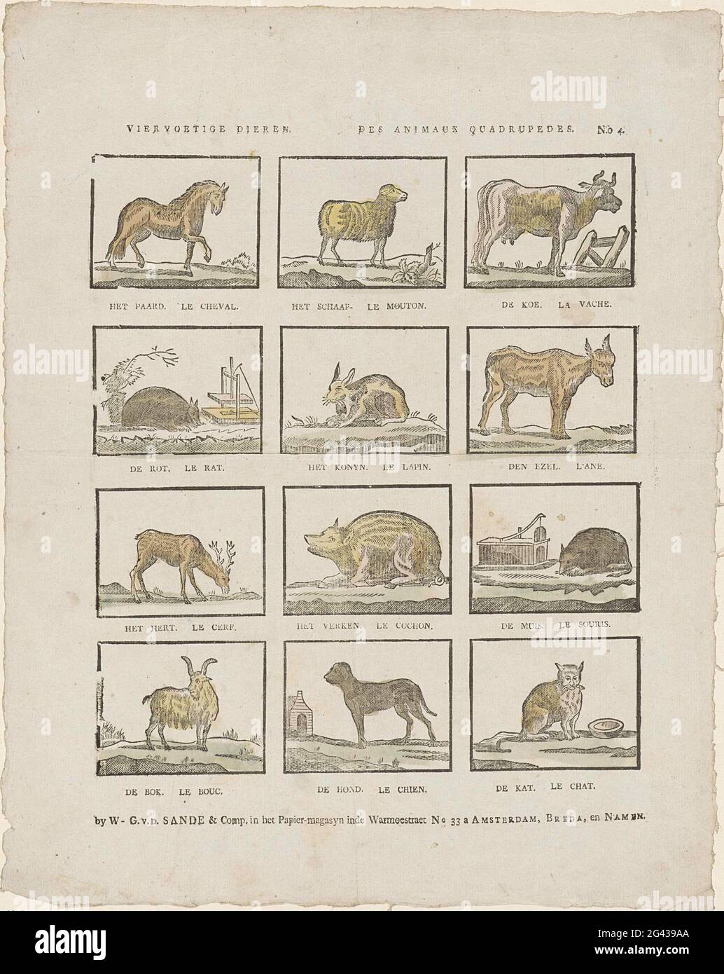 Four-footed animals / des Animaux Quadrepedes. Leaf with 12 ...