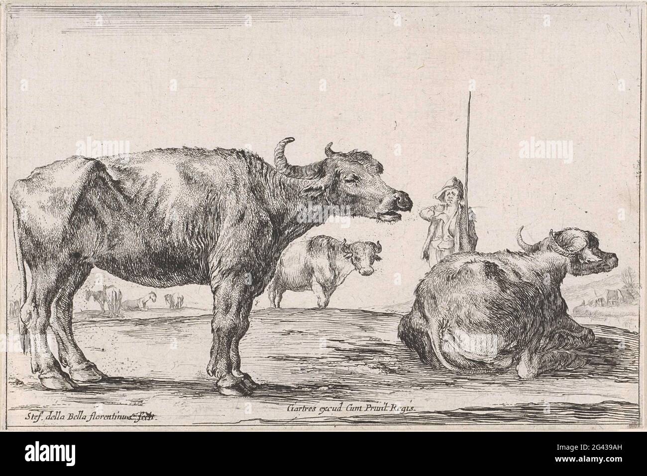 Shepherd with three cattle in a landscape; Various figures; VARIE ...