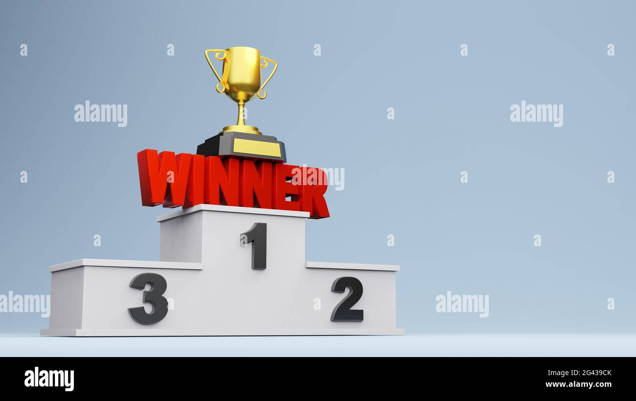 winner podium with Gold Trophy Cup 3d rendering Stock Photo - Alamy