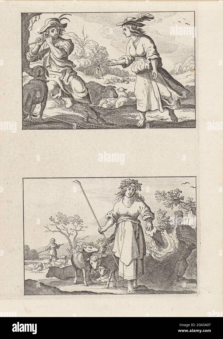 Shepherds and shepherdesses. Sheet with 2 shows of shepherds and ...