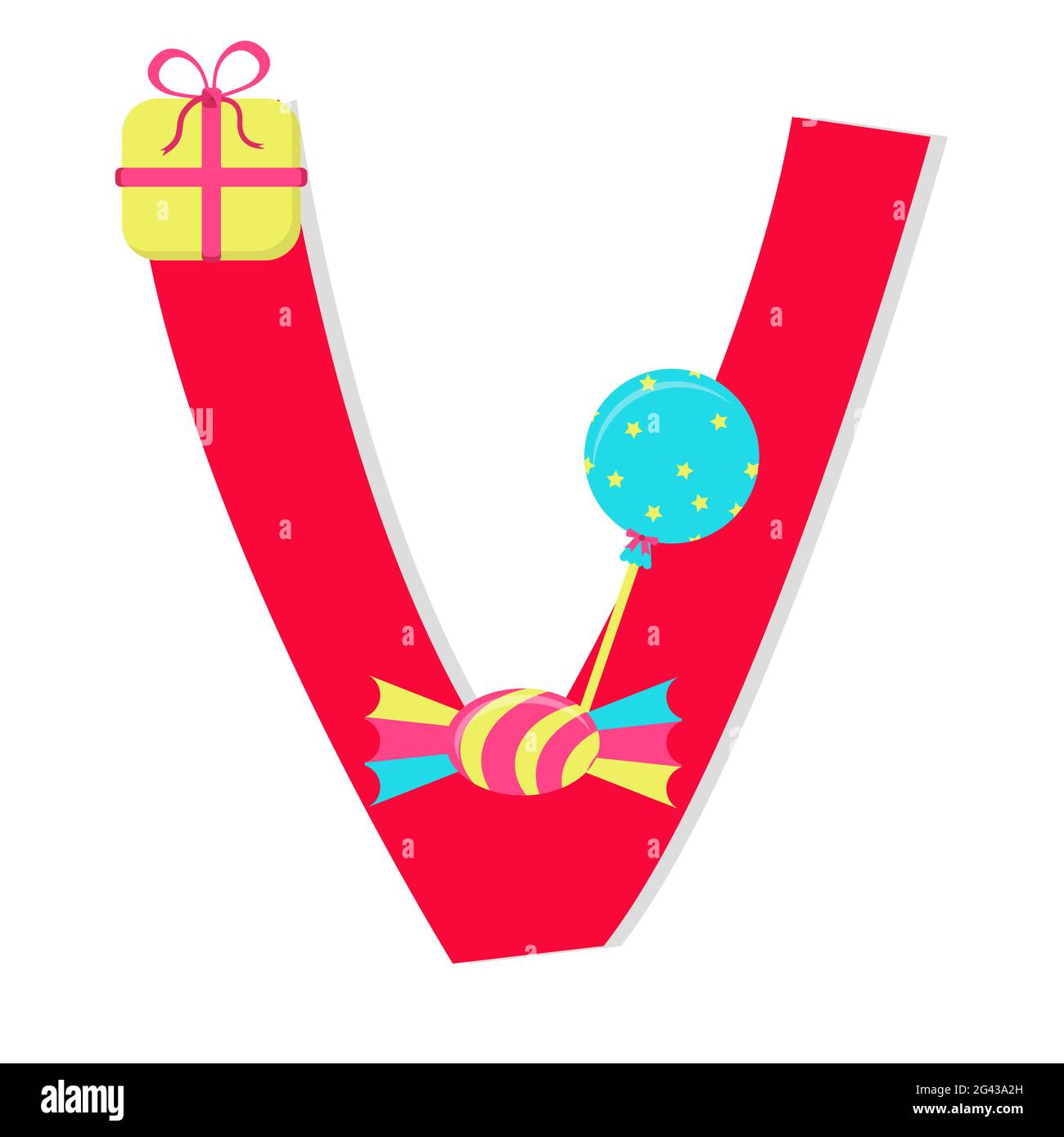 Letter "v" from stylized alphabet with candies: lollipop, gift, Candy ...