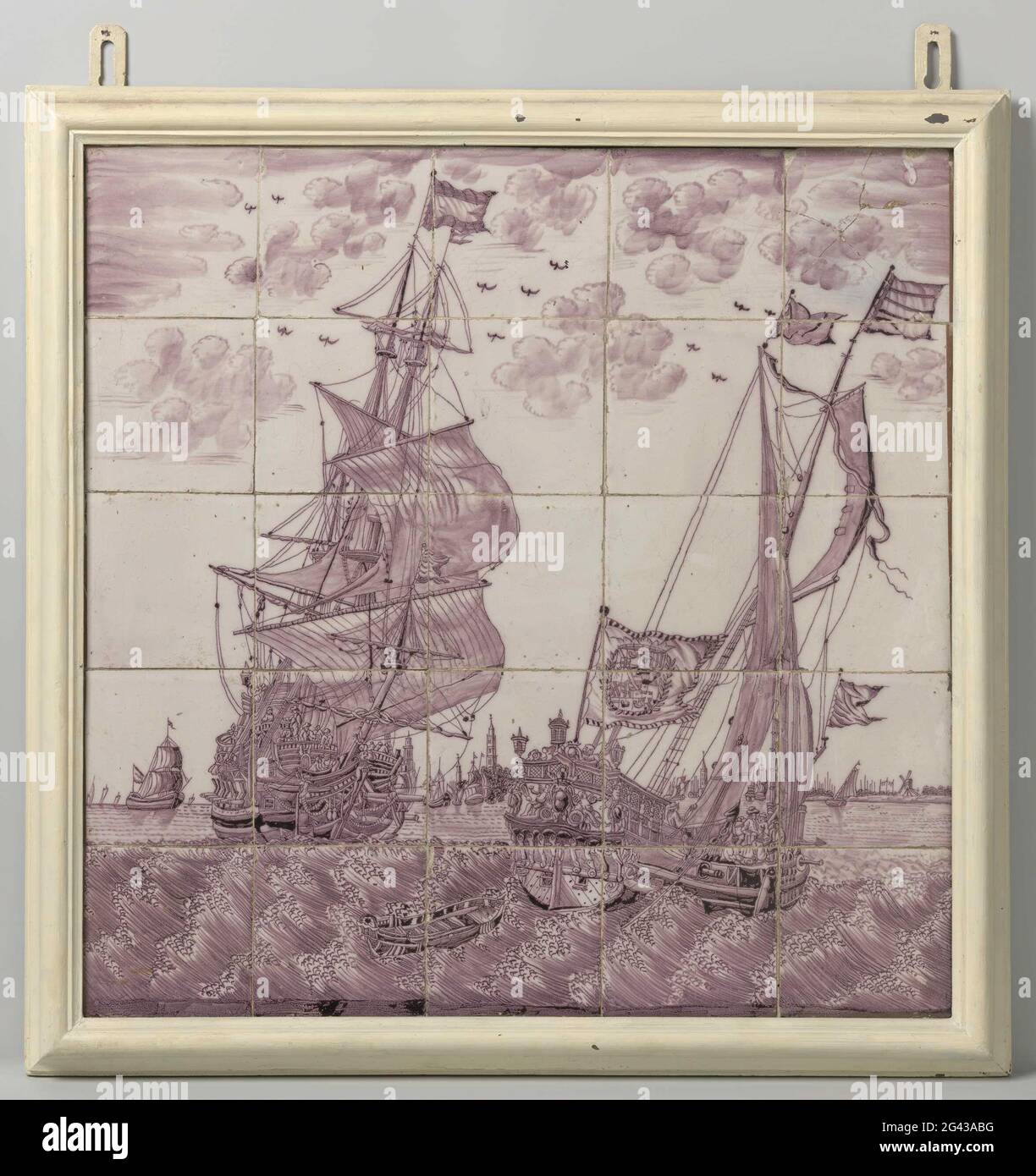 Tile tableau with a representation of a ship Stock Photo - Alamy