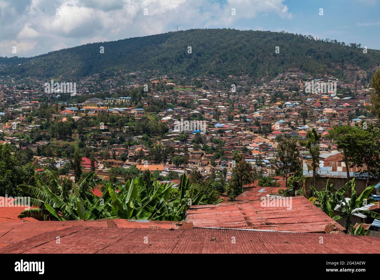 View over rooftops and houses on hillside, Kigali, Kigali Province ...