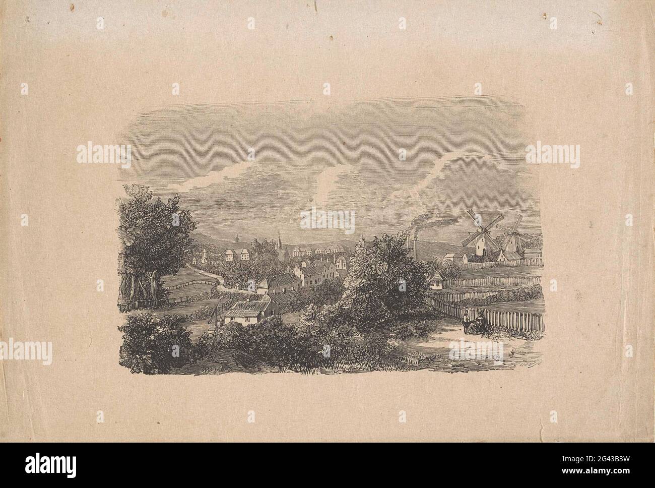 Landscape with a village and two mills Stock Photo - Alamy