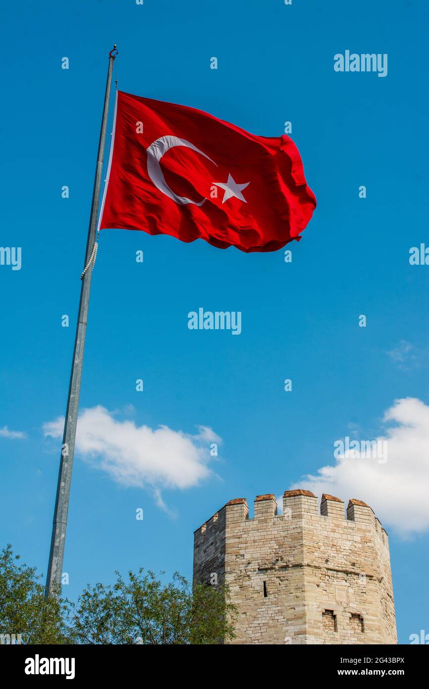 Turkish national flag hang in view in the open air Stock Photo - Alamy