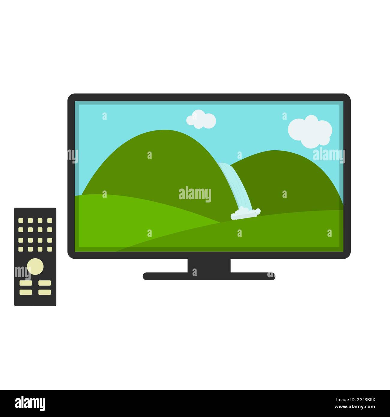 Tv channel showing a mountain and waterfall. White background. Isolated ...