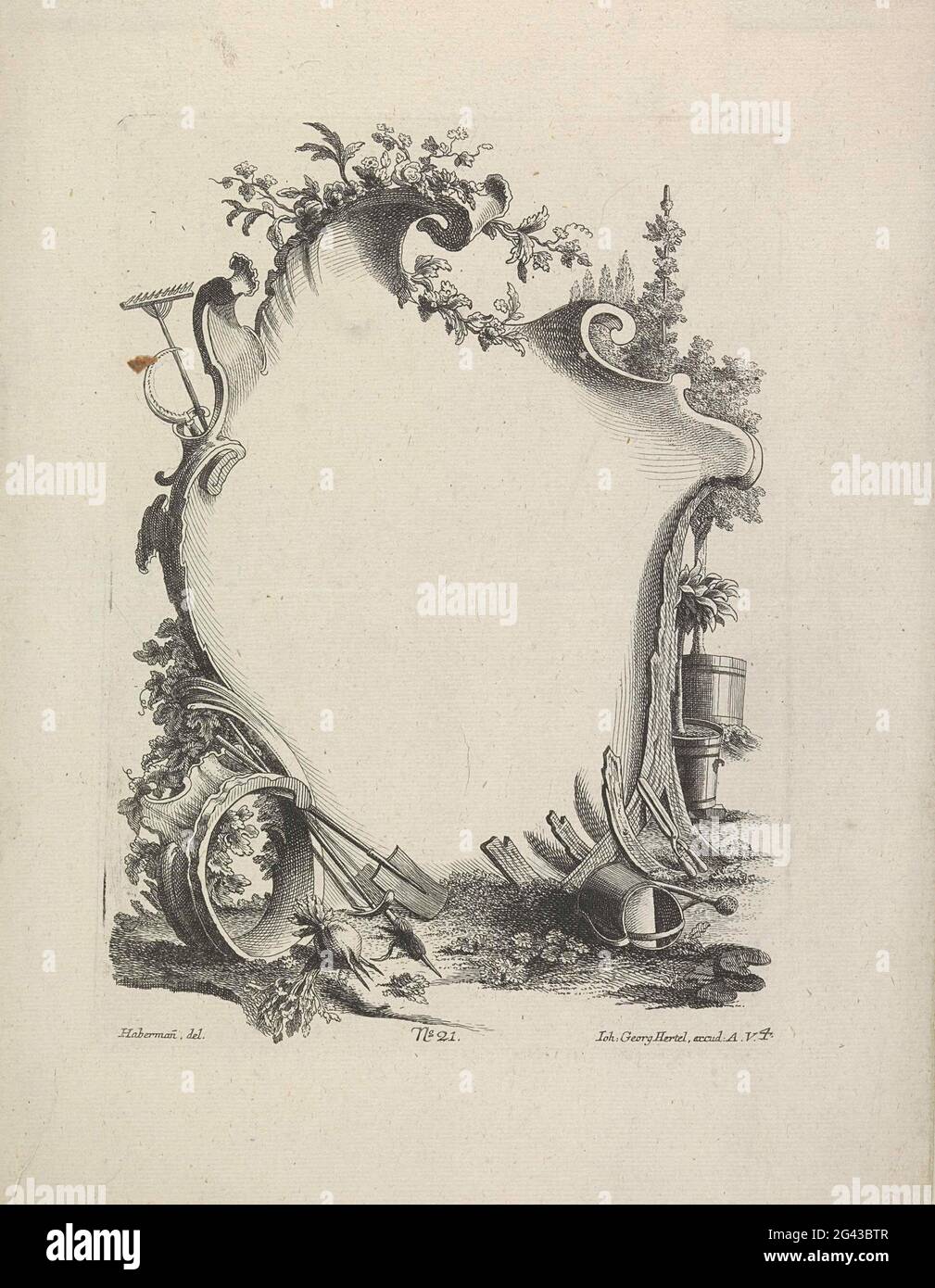 Cartouche with agricultural objects; Cartouche with emblems. Rocaille ...