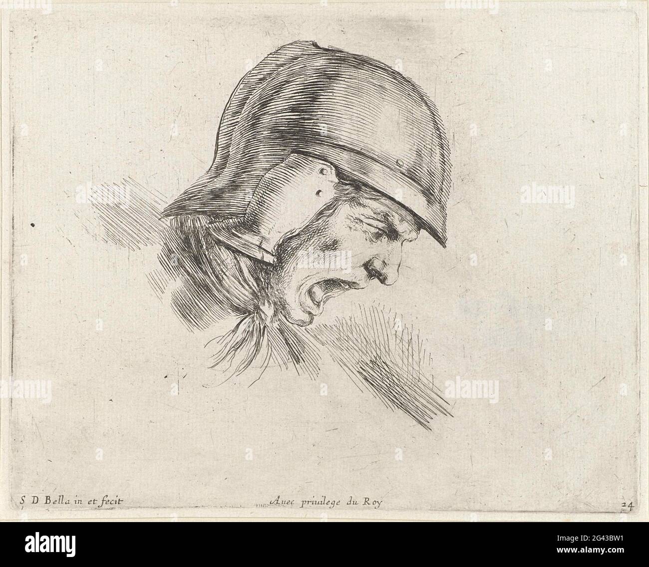 Head of a screaming soldier, turned to the right below; The principles ...