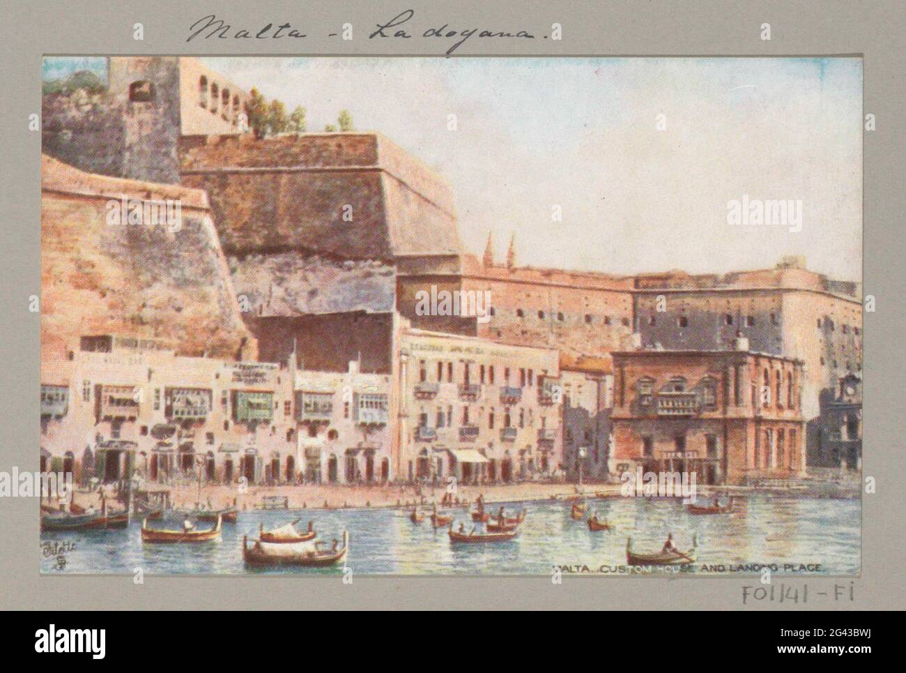 View of coast of Malta with jetty and customs building; Malta. Custom ...