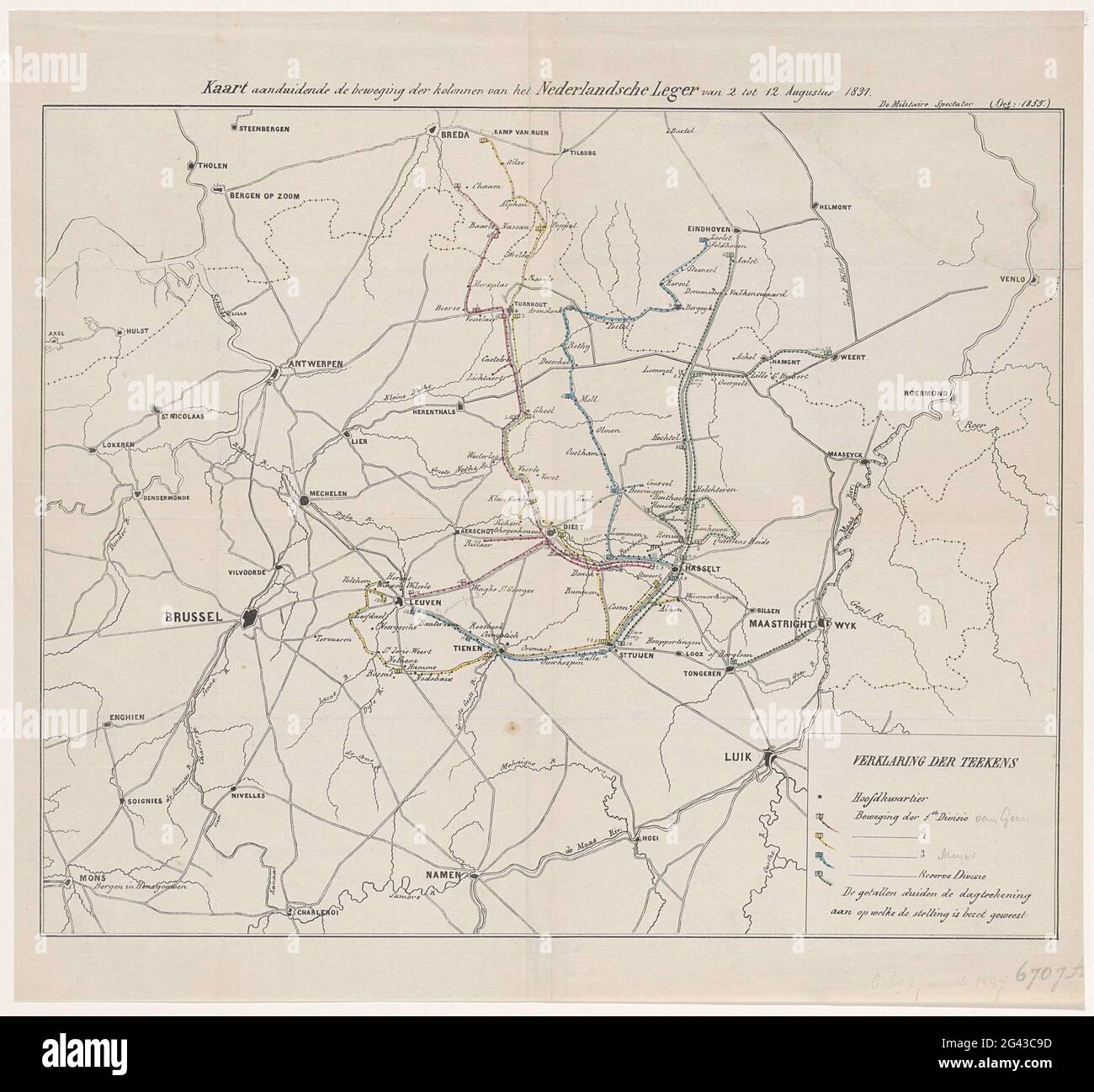 Map of Dutch troop movements during the ten-day campaign, 1831; Map ...