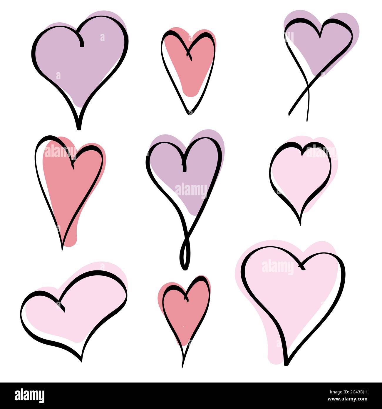 Hand drawn doodles of different kinds in the shape of hearts Stock ...