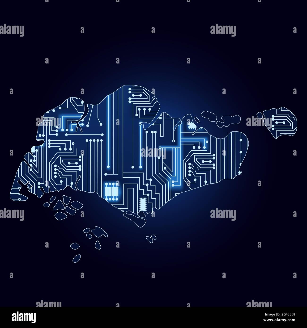 Contour map of Singapore with a technological electronics circuit Stock ...