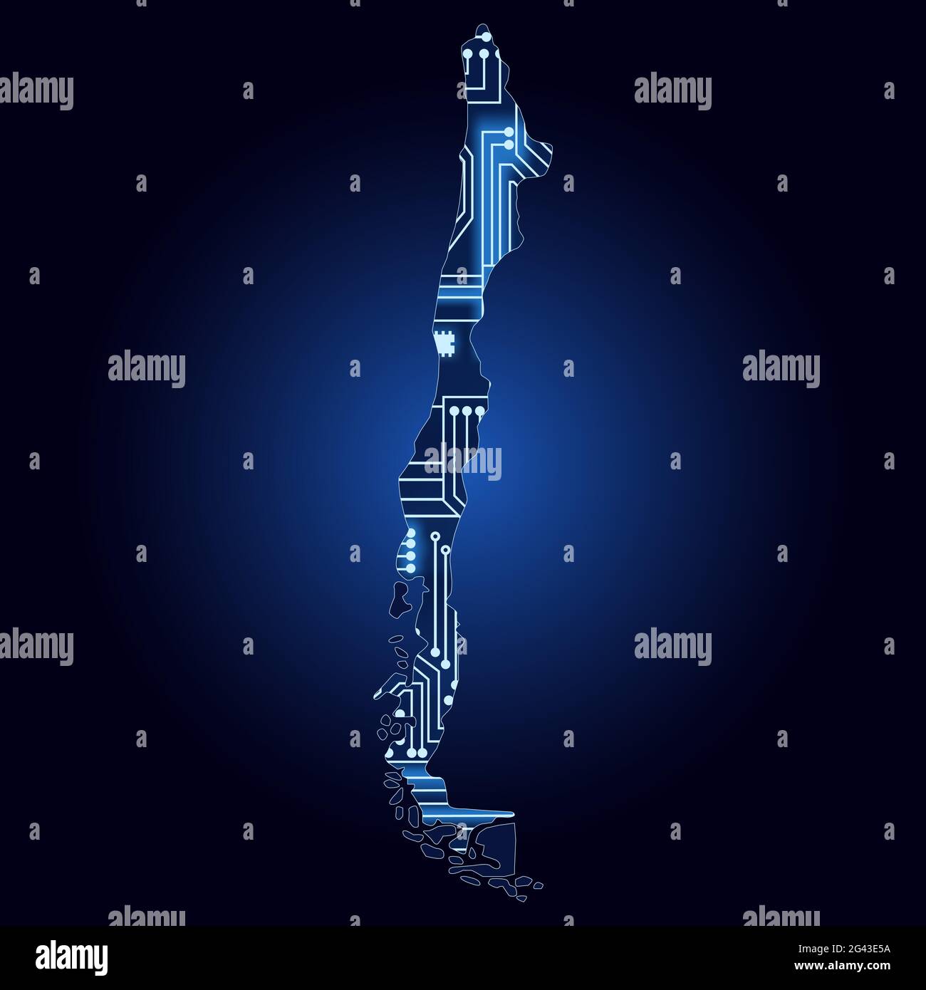Contour map of Chile with a technological electronics circuit Stock ...