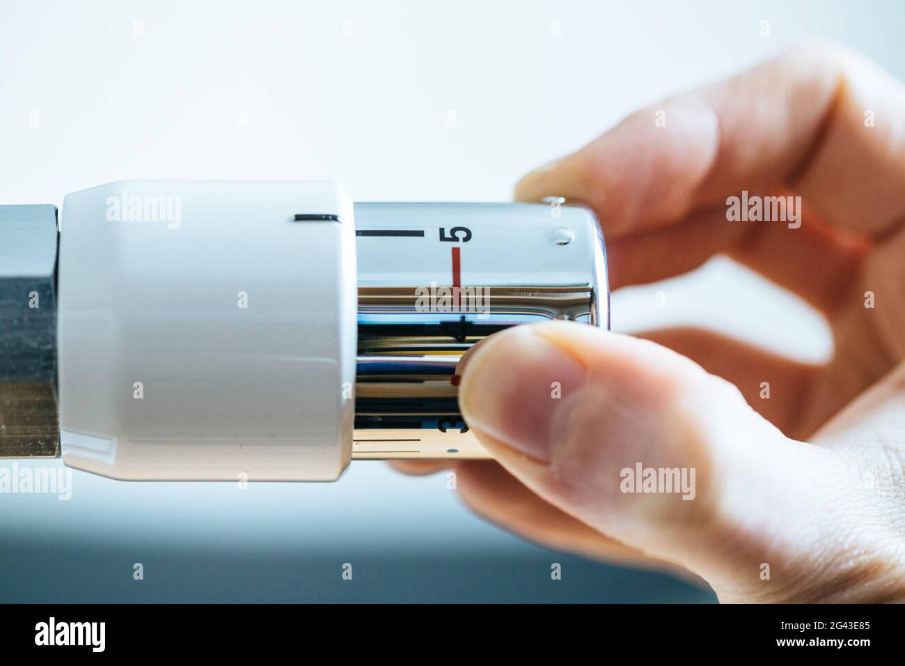 Indoor climate: Heat regulator on a heater, close up picture. Set On ...