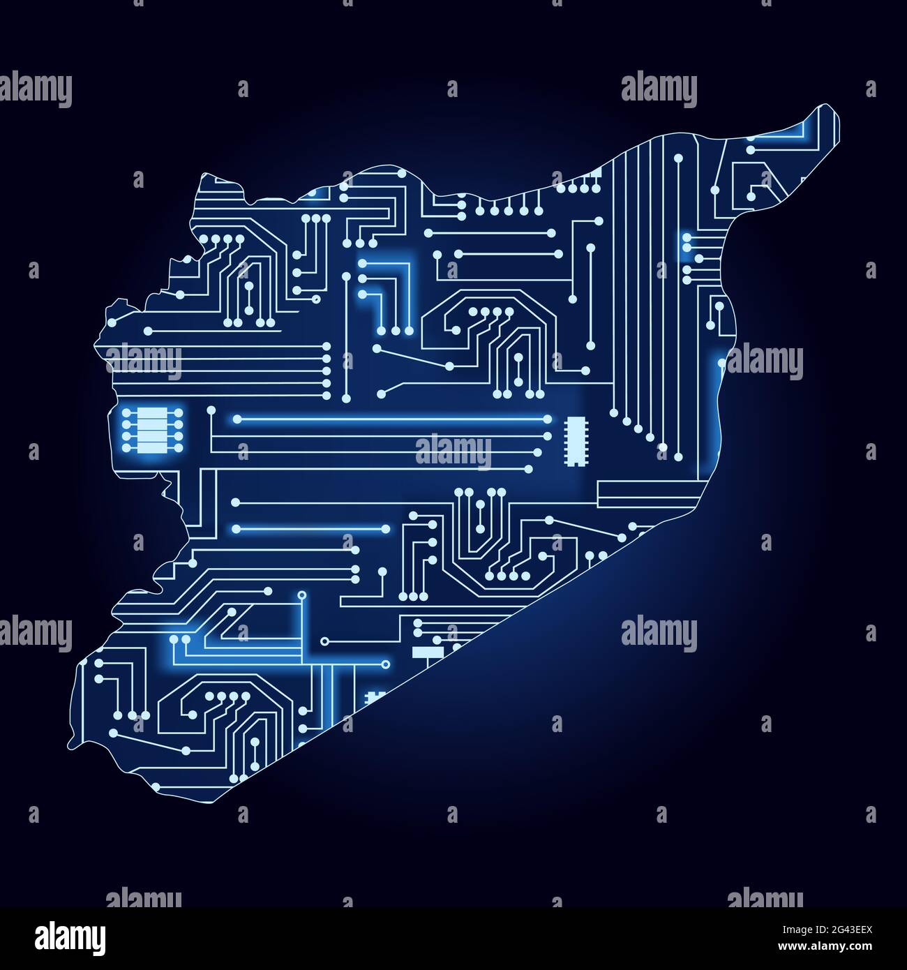 Contour map of Syria with a technological electronics circuit Stock ...