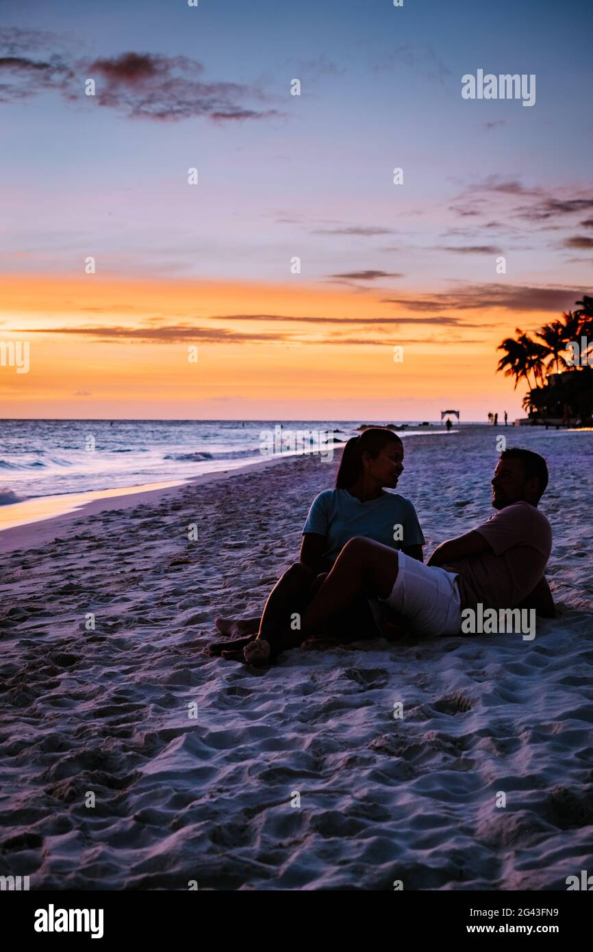 Divi Dive Trees on the shoreline of Eagle Beach in Aruba Stock Photo ...