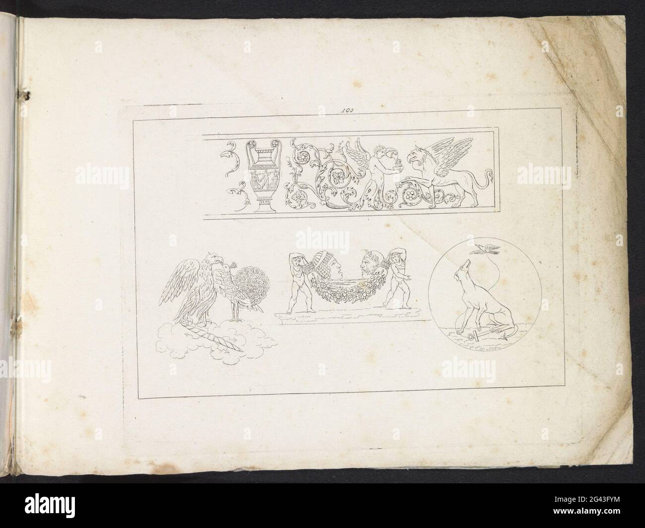 Symbols of Jupiter and Juno, a garland with masks, a round medallion ...