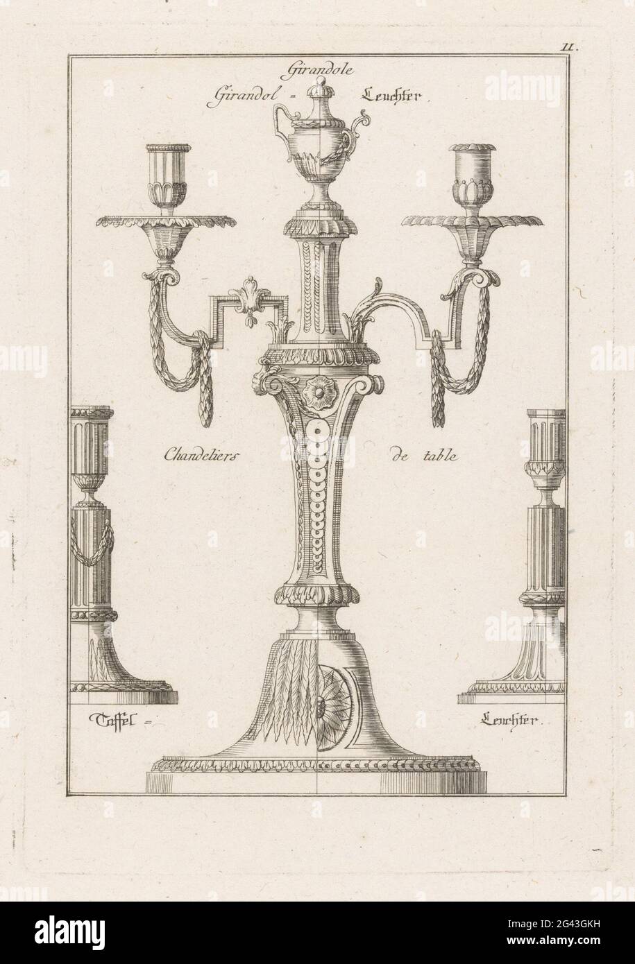 Candlesticks and girandole; Design of silverware; Dessseins the ...