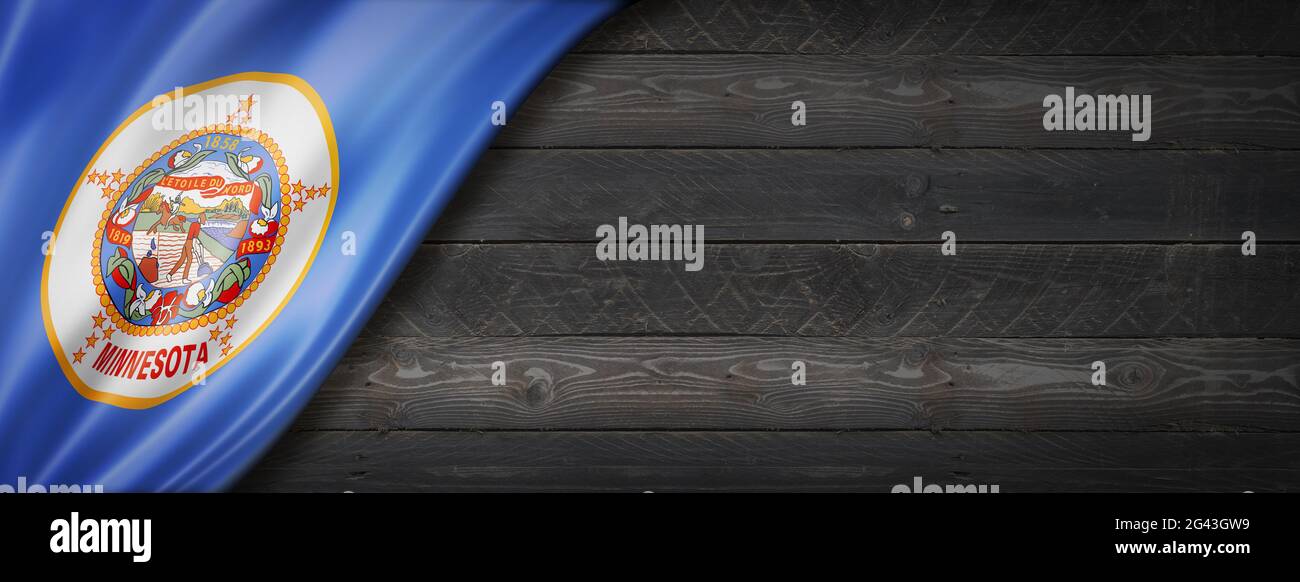 Minnesota flag on black wood wall banner, USA Stock Photo - Alamy