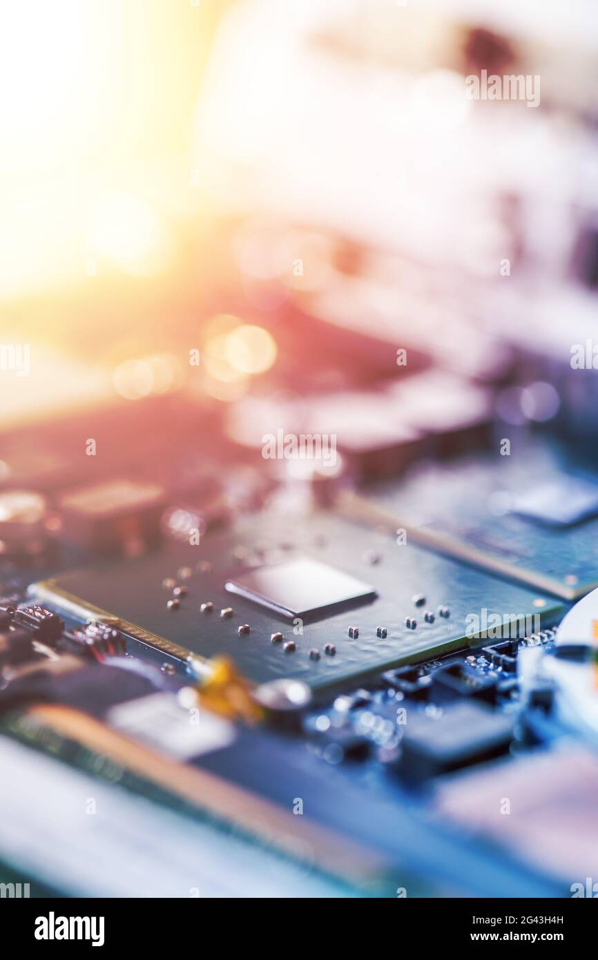 Concept Of Computer Technology Close Up Of A Computer Chip On A Circuit Board Sunbeam Stock