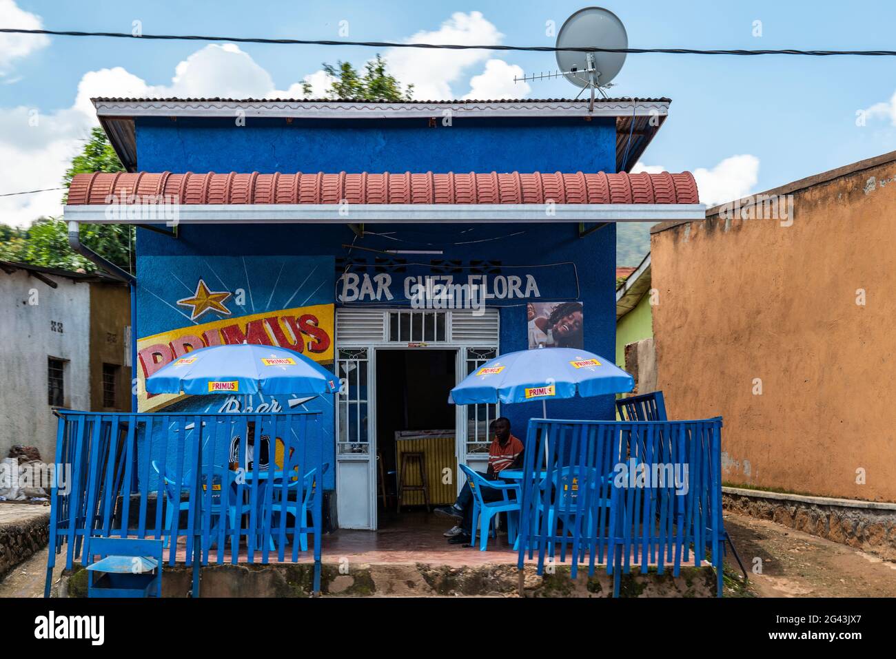 Exterior view of the colorful bar Chez Flora, Kigali, Kigali Province ...