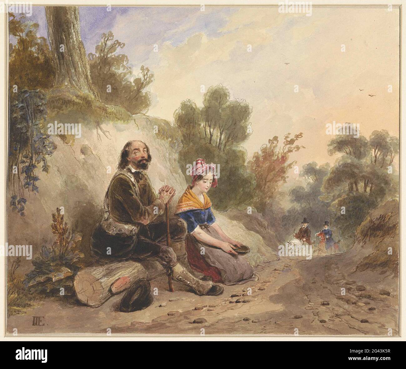 Blind man with girl, begging on the side of a country road Stock Photo ...