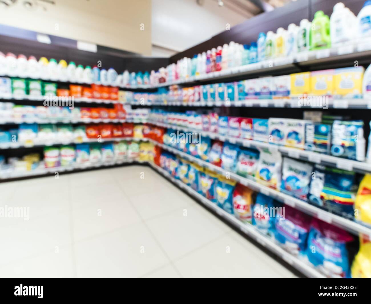 Abstract blurred supermarket aisle background Stock Photo - Alamy