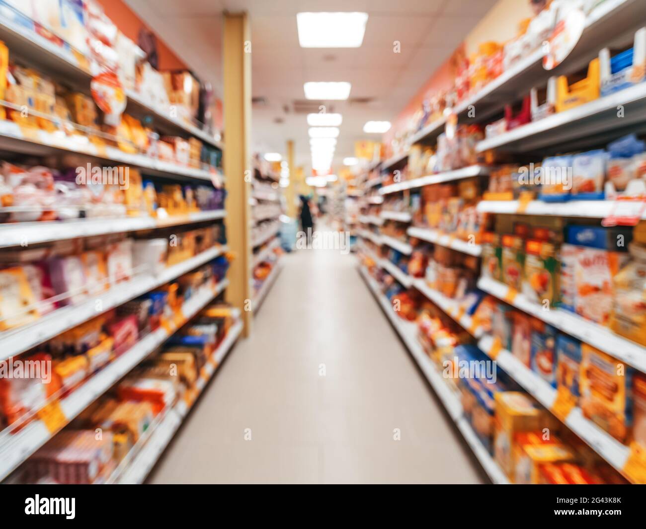 Abstract blurred supermarket aisle background Stock Photo - Alamy