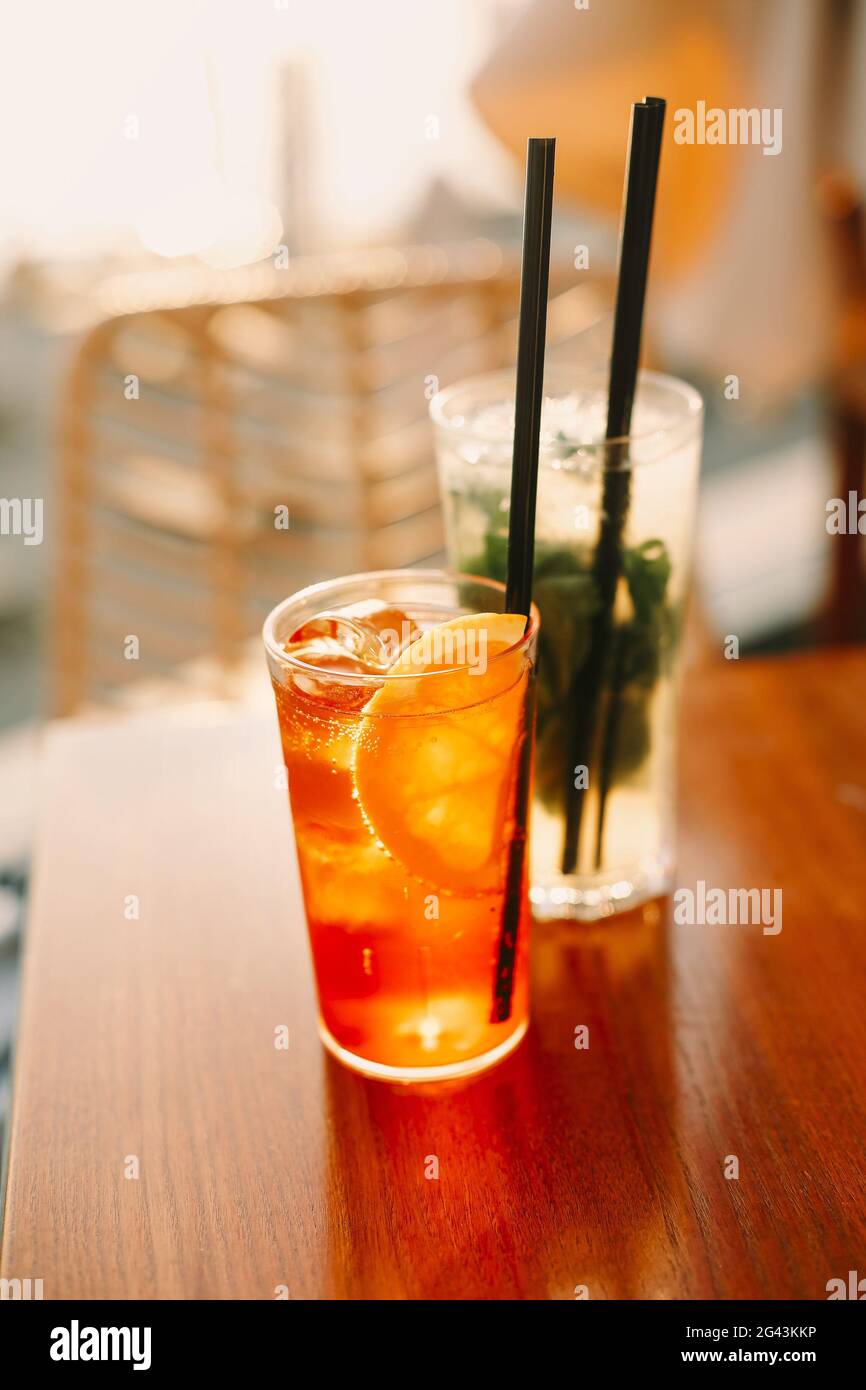 Cold cocktails on bar table Stock Photo - Alamy