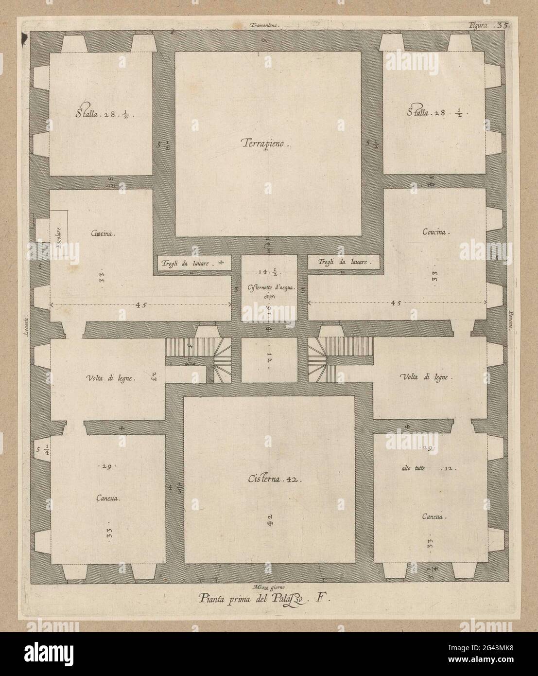 Map of the basement of the Palazzo Spinola in Genoa; Pianta Prima del ...