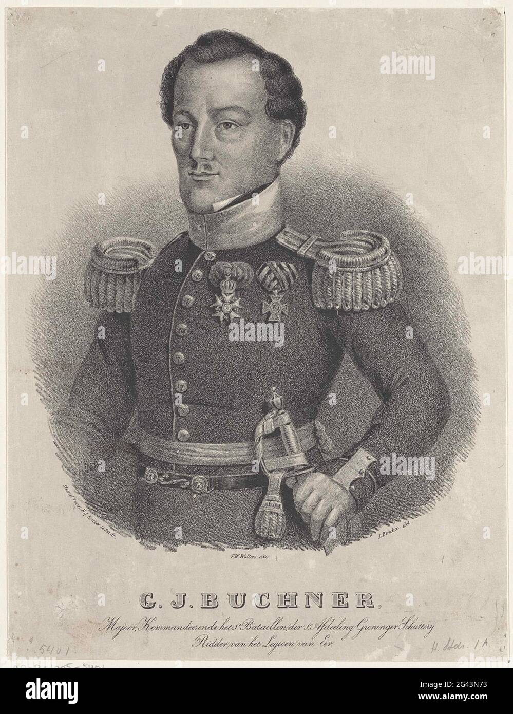 Portrait of Major G.J. Buchner. The portrait carries two knight orders ...