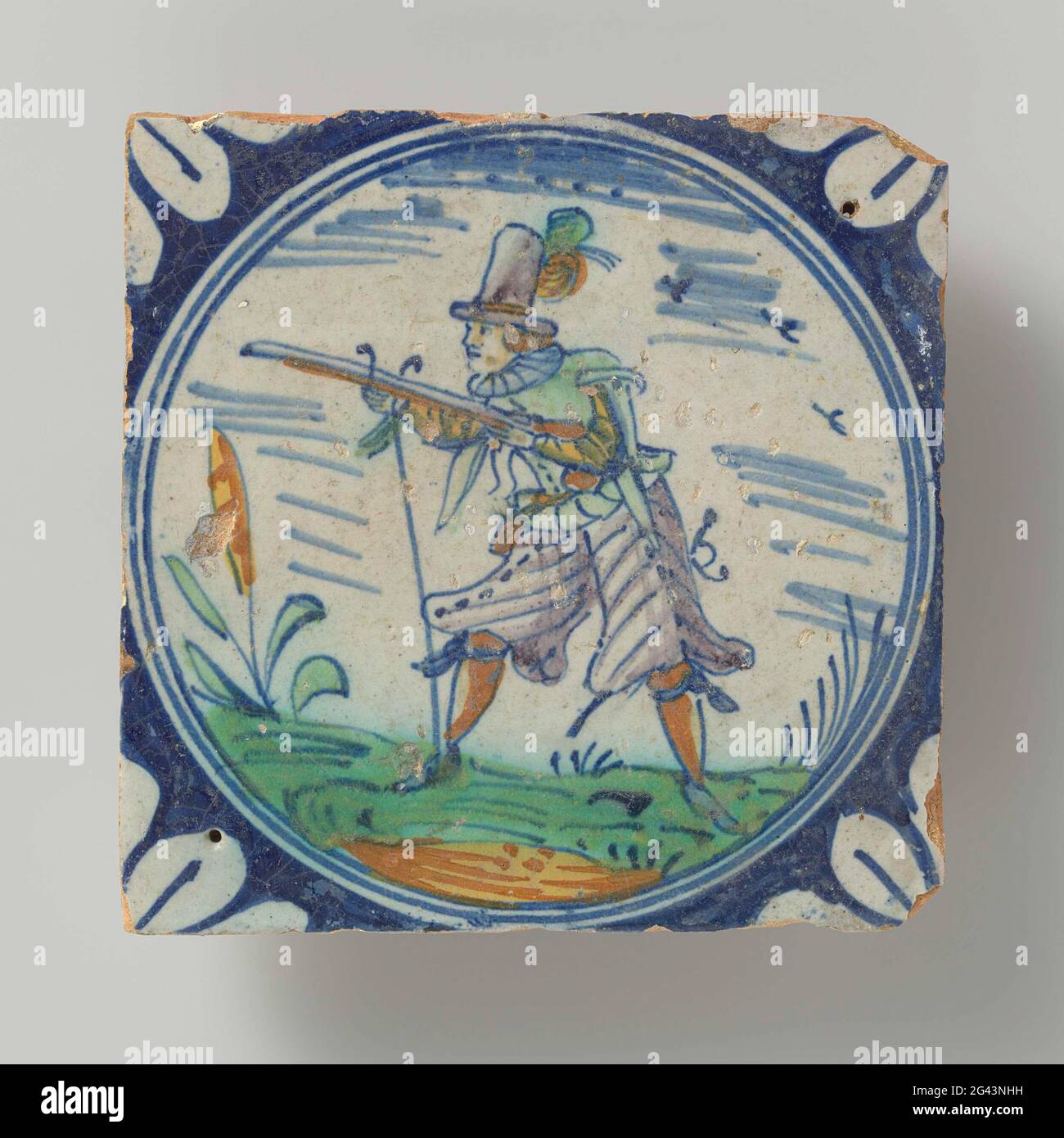 Tile, painted multi-colored with a soldier or a standard bearer. Tile ...