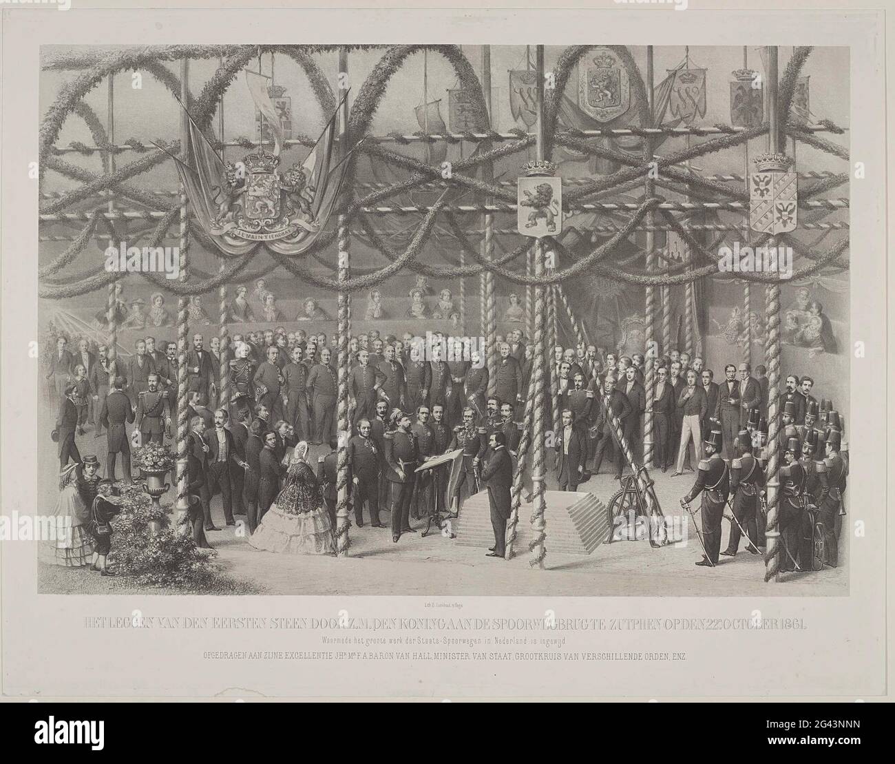 Laying the first stone by zm den king on the railway bridge in Zutphen ...