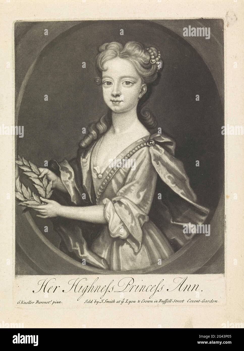 Portrait of Hanover Anna. Portrait of Anna in an oval. In her hands a ...