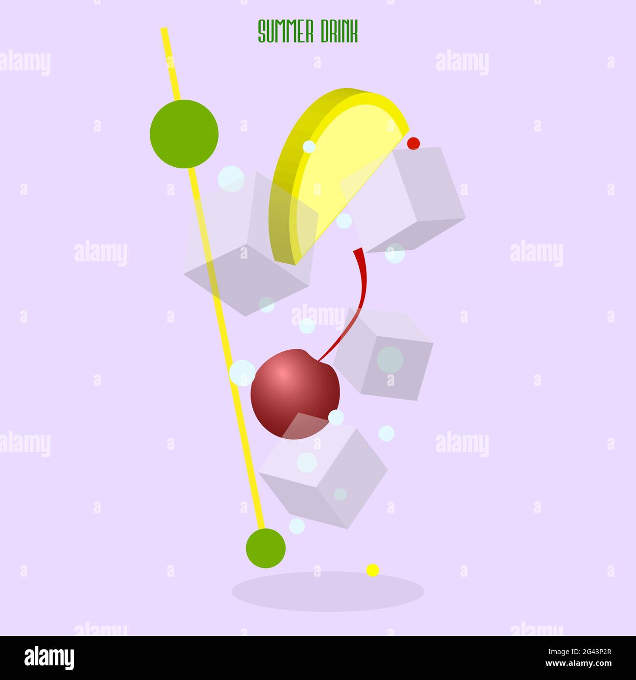 minimalistic summer cocktail logo with lemon slice and ice and cherry 1 ...