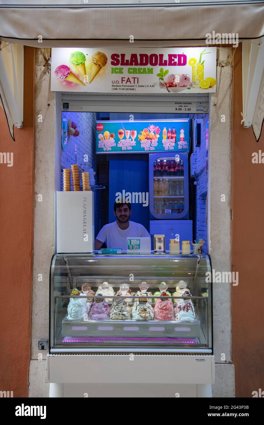 Small ice cream parlor in the old town, Zadar, Zadar, Croatia, Europe ...