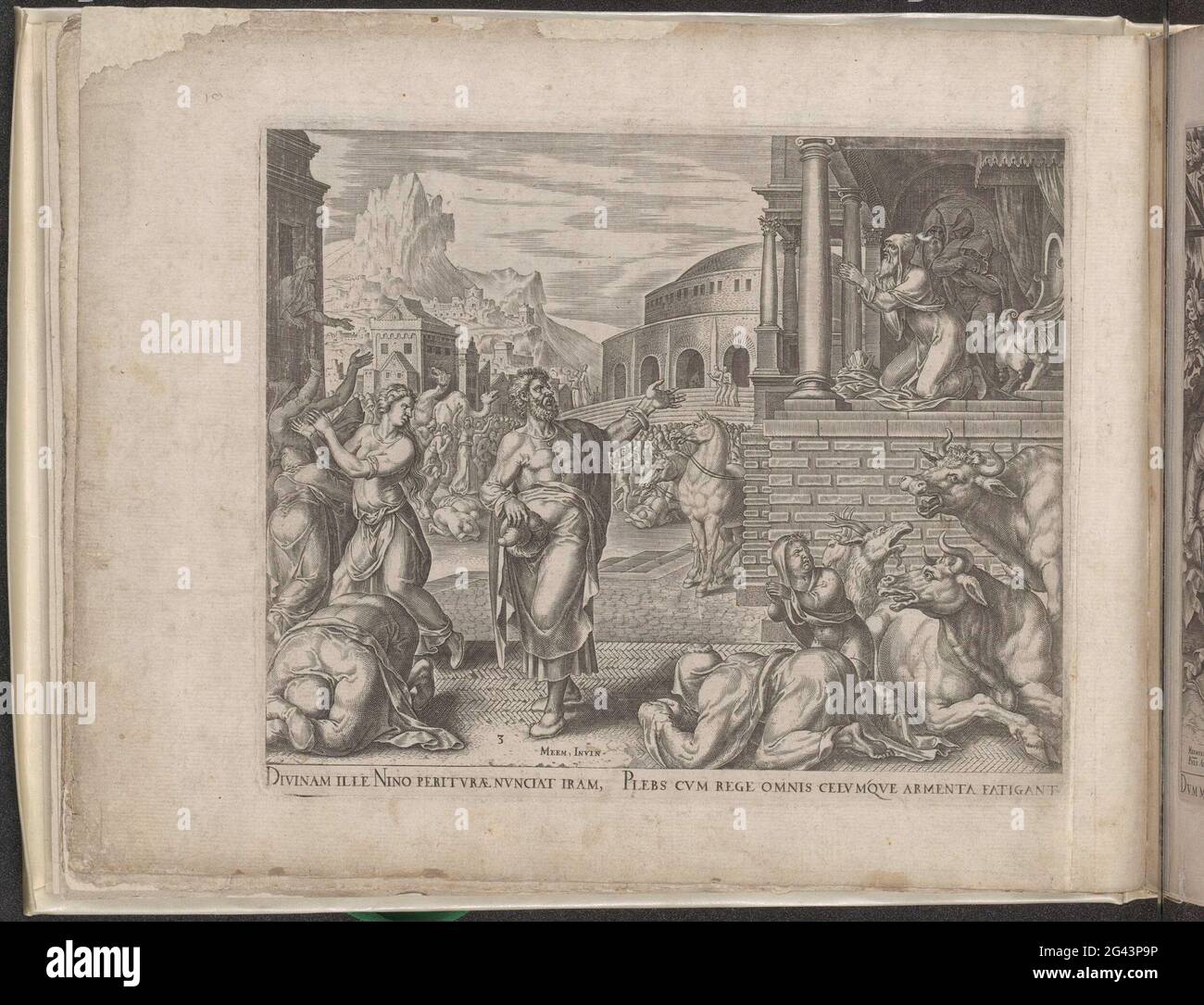 Jona predicts the downfall of Nineve; History of Jonah. Jonah stands on ...