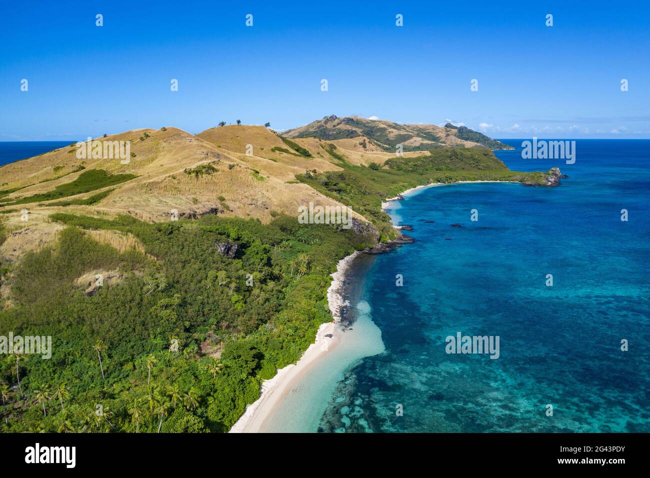 Aerial view of beach and coast, Yaqeta, Yangetta Island, Yasawa Group ...